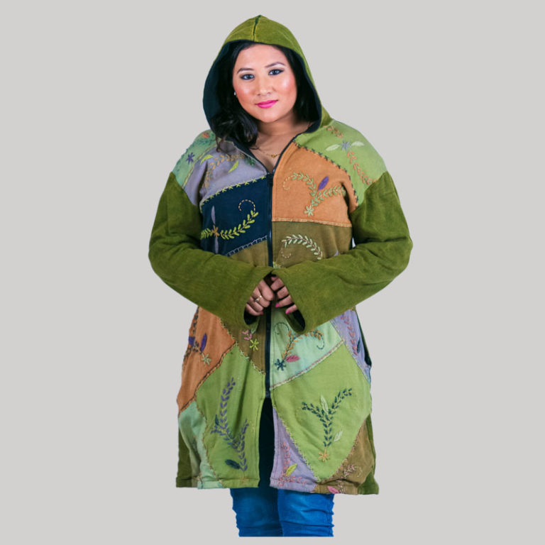 Women's long stone wash jacket (Olive Green) - Garments Nepal