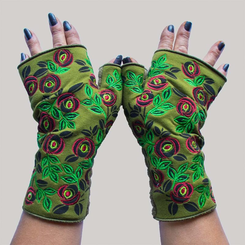 flower printed with outline embroidery gloves. - Garments Nepal